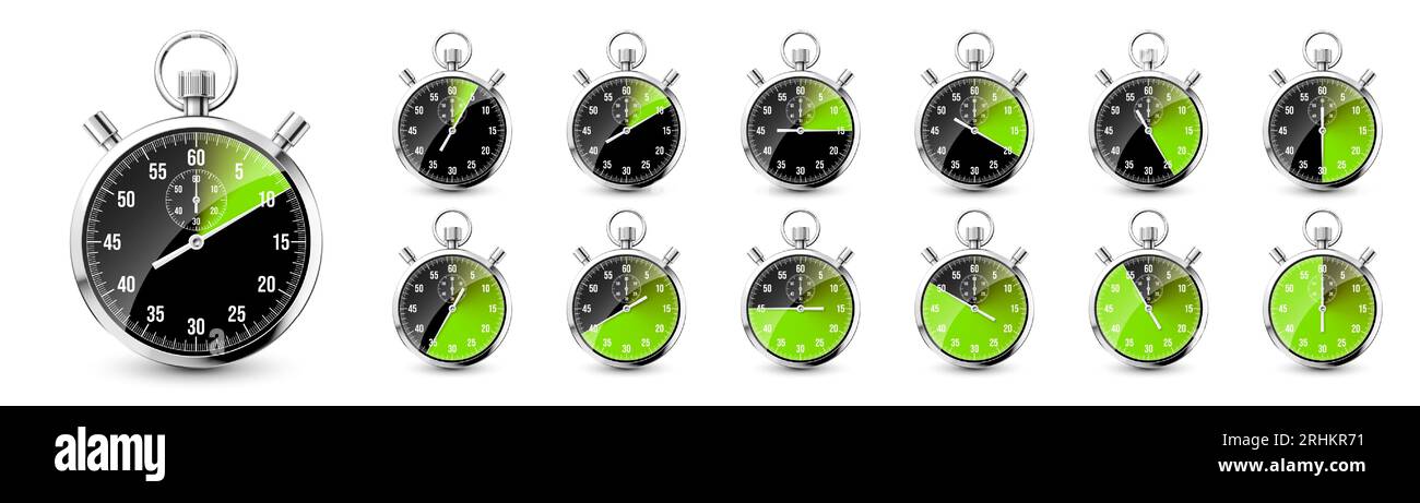 Realistic classic stopwatch. Shiny metal chronometer, time counter with ...