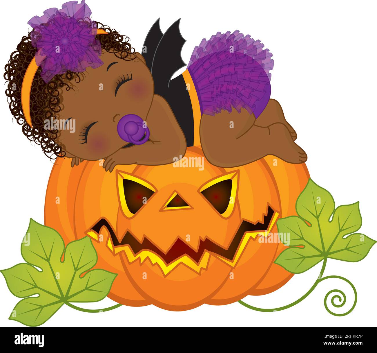 Vector Little African American Baby Girl in Halloween Costume Sleeping ...