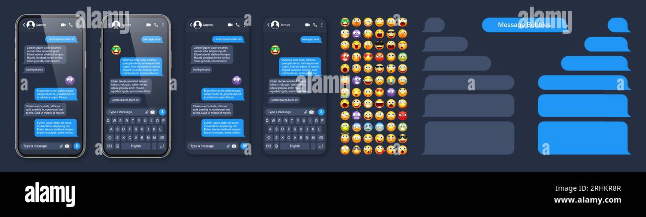 Smartphone messaging app, user interface with emoji. SMS text frame ...