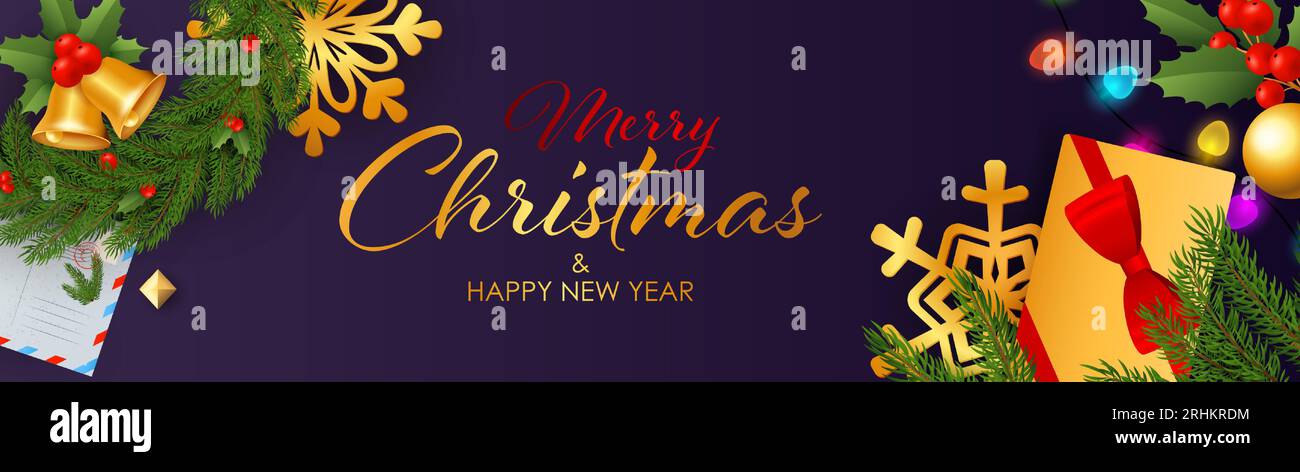 Merry Christmas and Happy New Year poster design with presents Stock ...