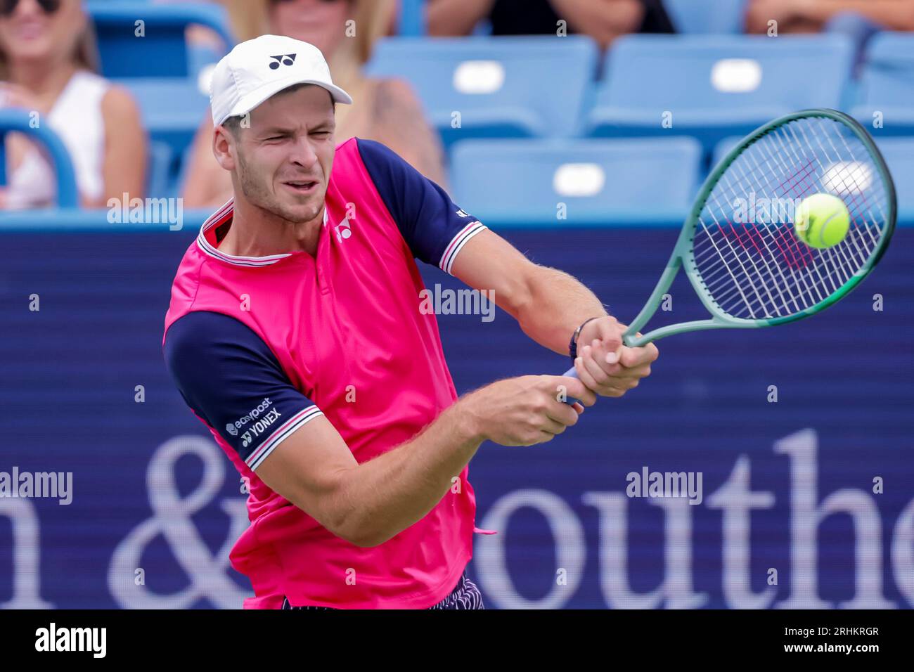 August 17, 2023, Mason, Ohio, USA: Hubert Hurkacz (POL) hits a two ...