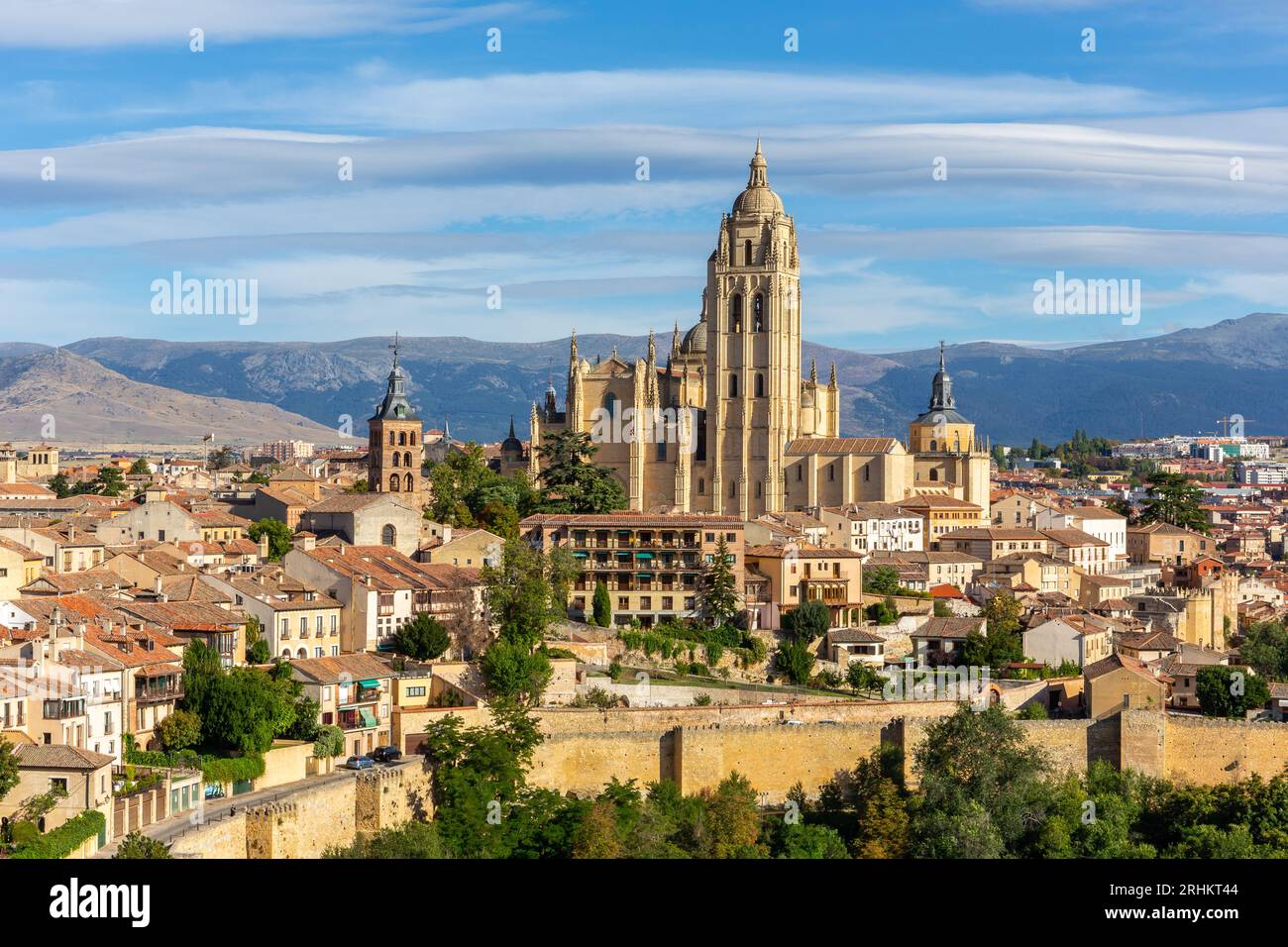 Segovia, Spain skyline with Segovia Cathedral at the top, churches ...