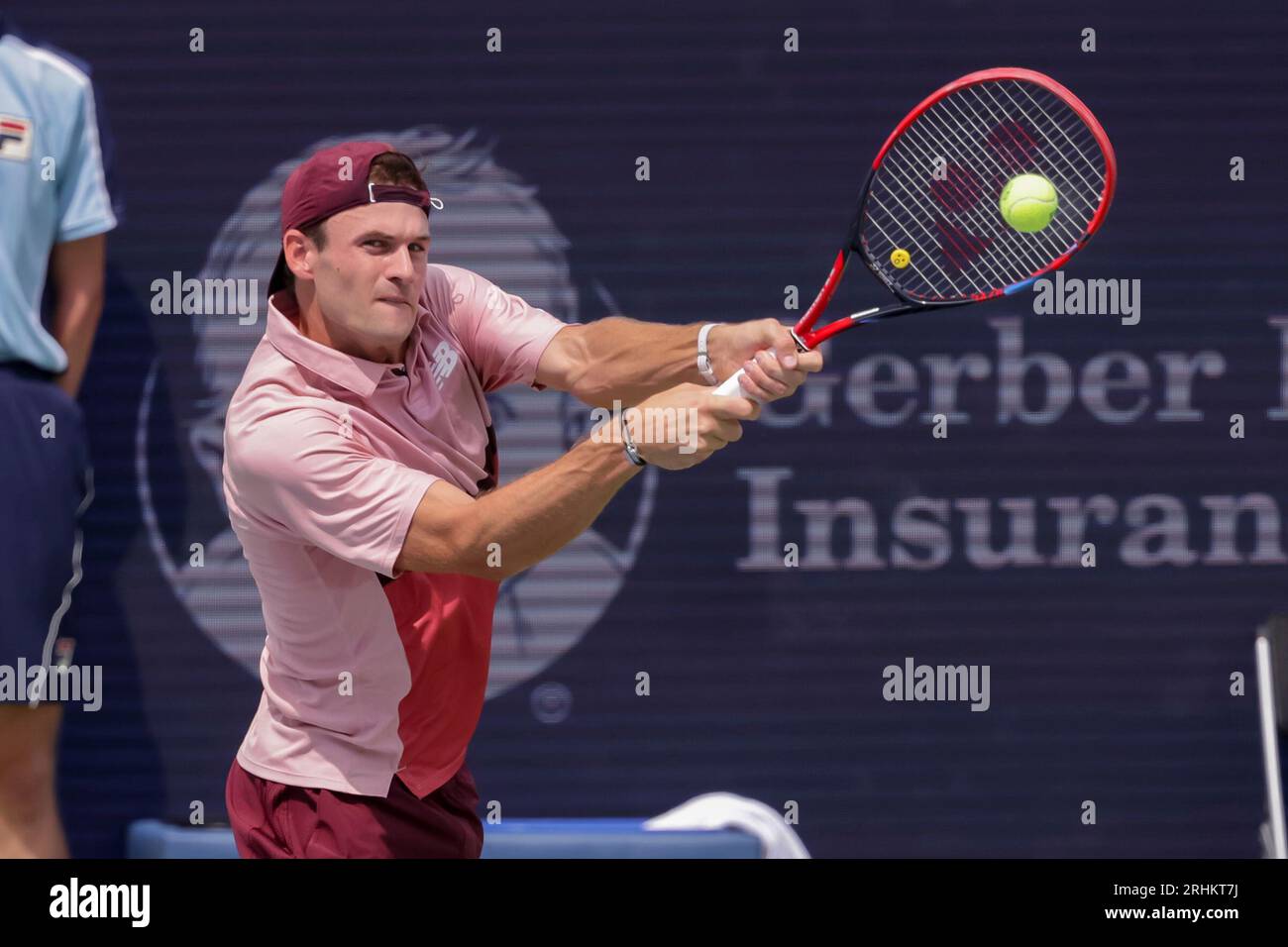 August 17, 2023, Mason, Ohio, USA: Tommy Paul (USA) hits a two-handed ...
