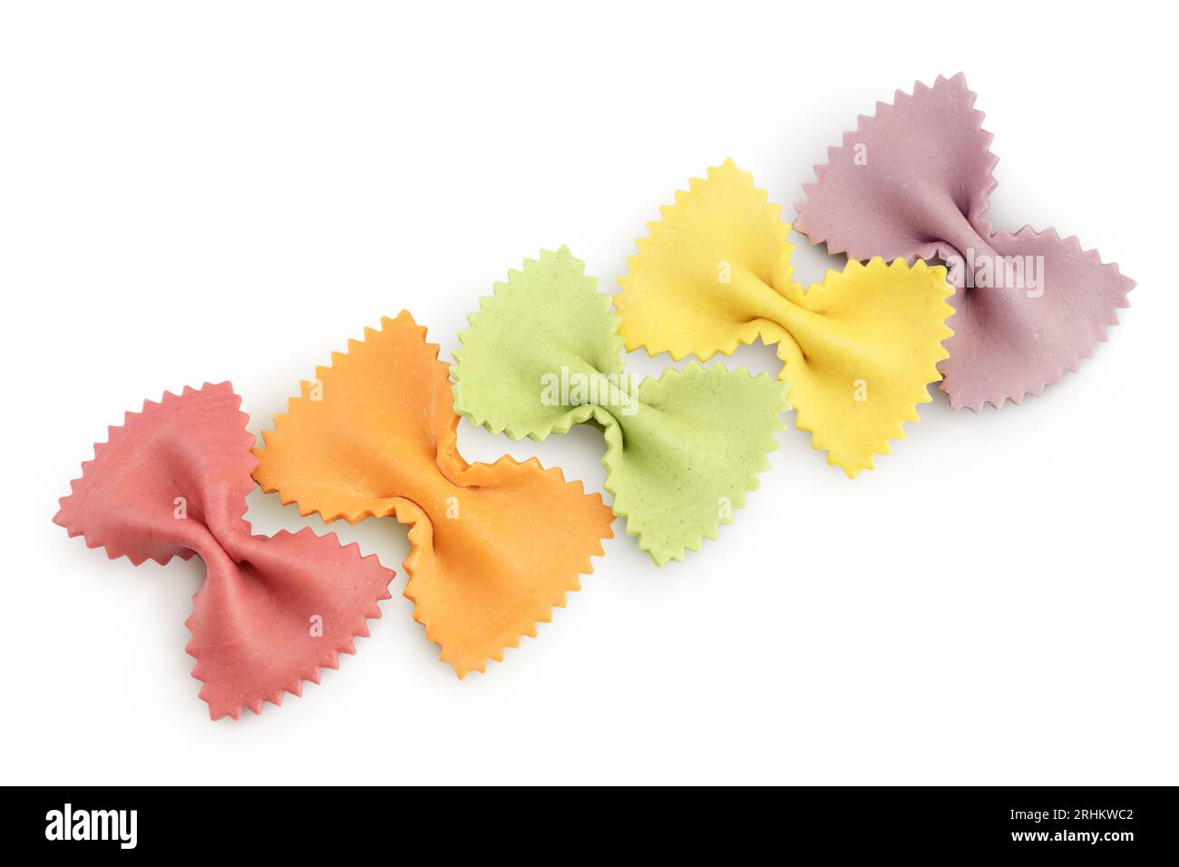 colorful farfalle pasta isolated on white background with full depth of ...