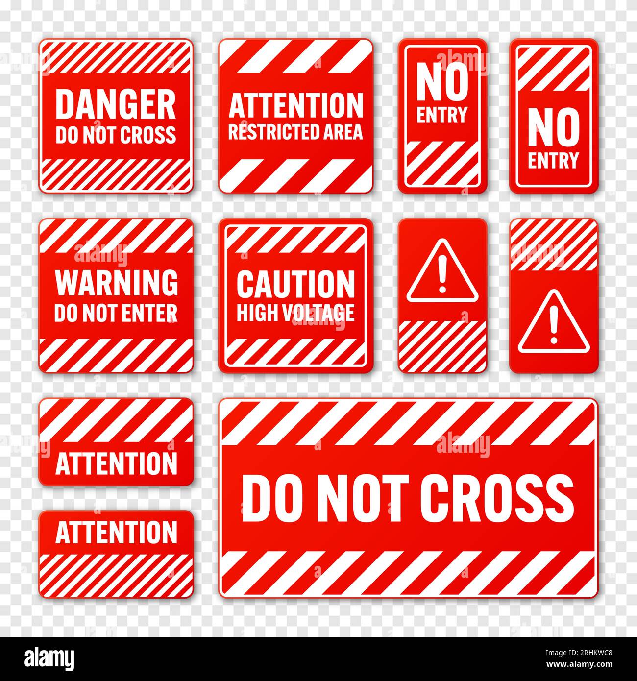 Various white and red warning signs with diagonal lines. Attention ...