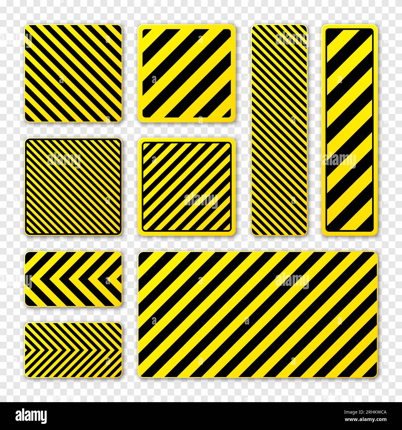 Various black and yellow warning signs with diagonal lines. Attention ...