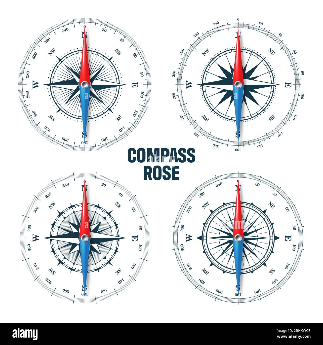 Marine compass, nautical wind rose with cardinal directions of North ...