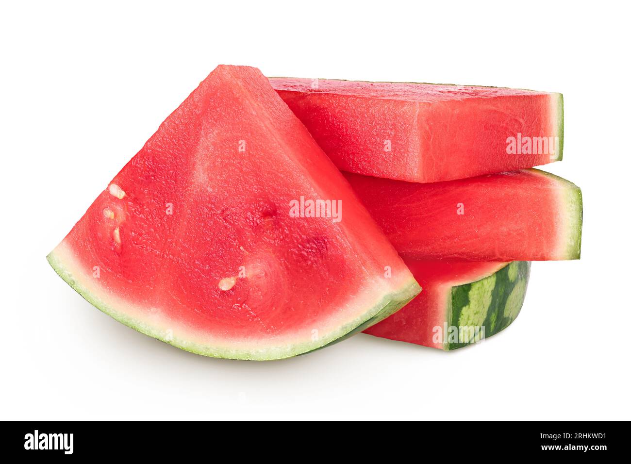 Red seedless watermelon slices isolated on white background with full ...