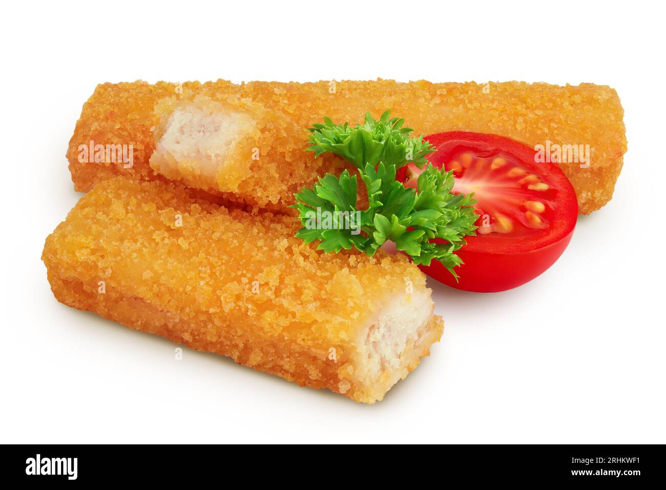 Fish finger or stick isolated on white background with full depth of ...