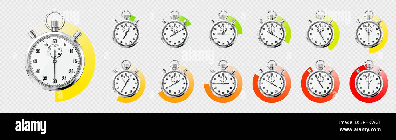 Realistic classic stopwatch. Shiny metal chronometer, time counter with ...