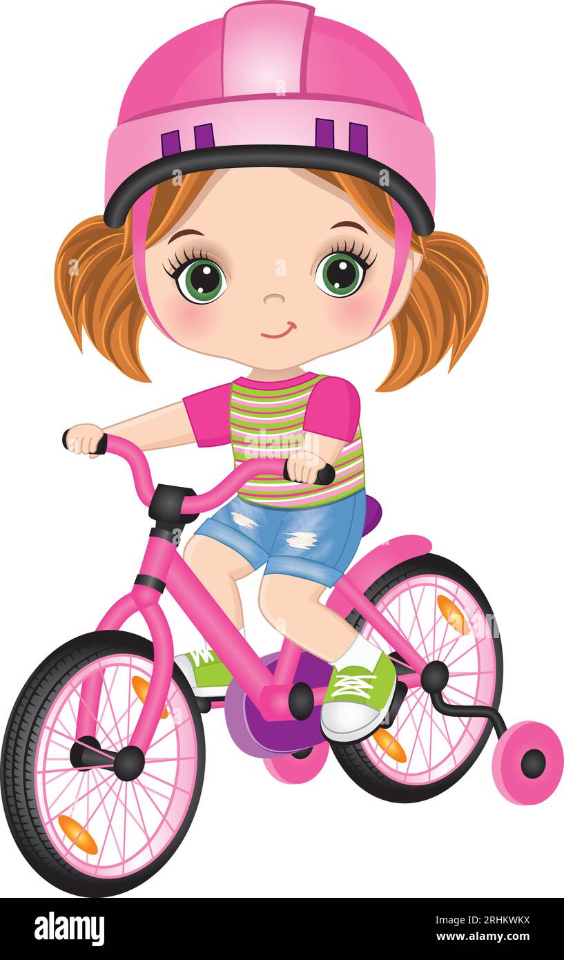 Vector Cute Happy Girl Learning to Ride Bicycle Stock Vector Image ...