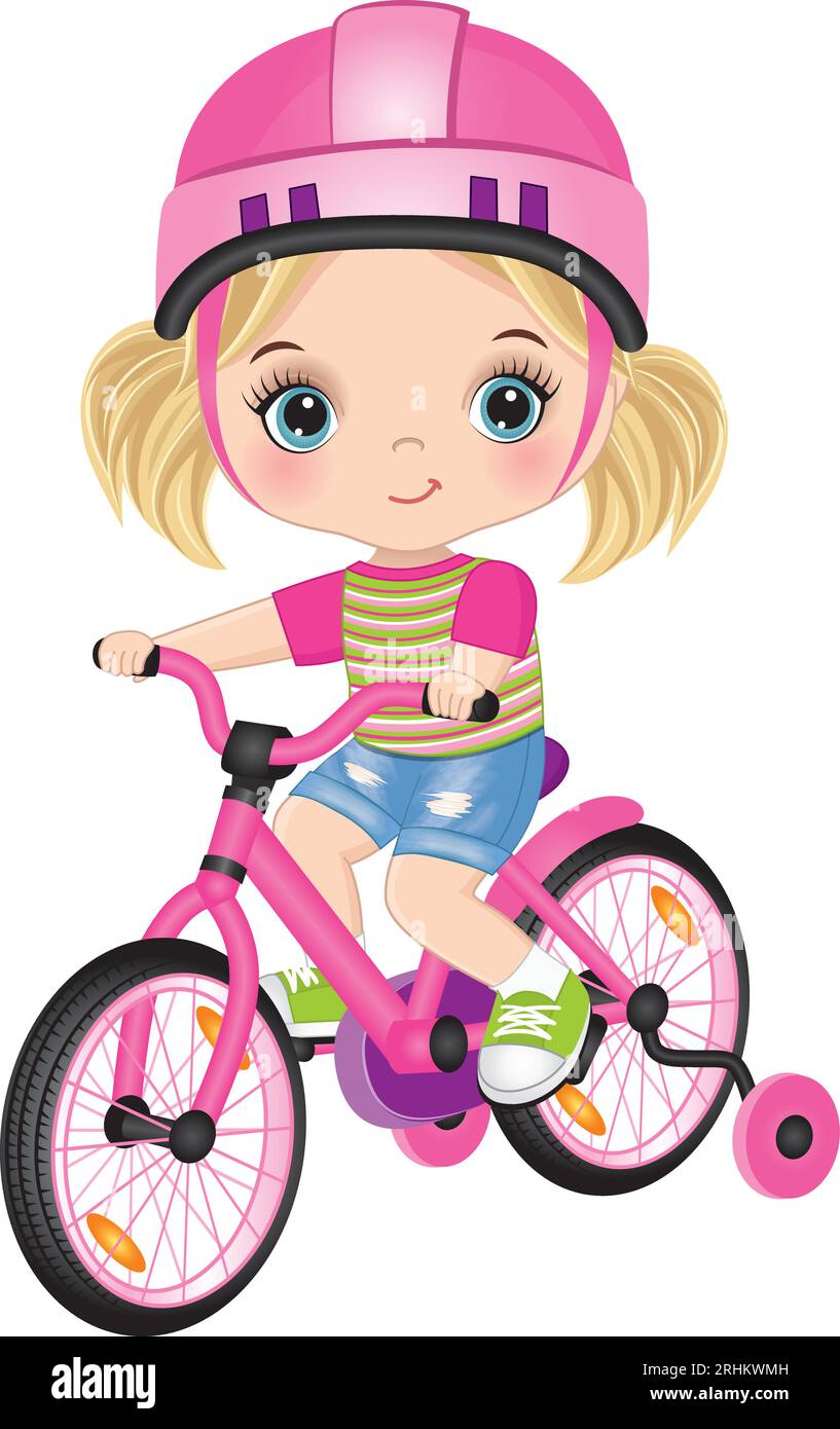 Vector Cute Happy Girl Learning to Ride Bicycle Stock Vector Image ...