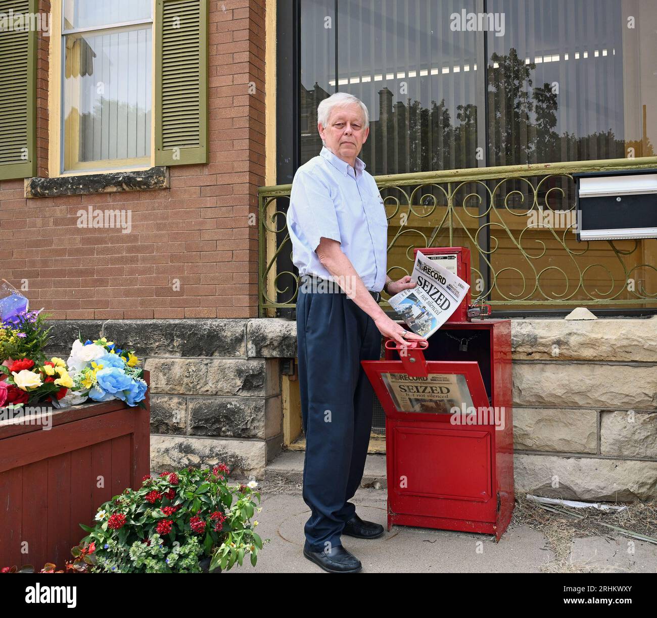 MARION, KANSAS - AUGUST 17, 2023 Eric Meyer publisher of the Marion ...