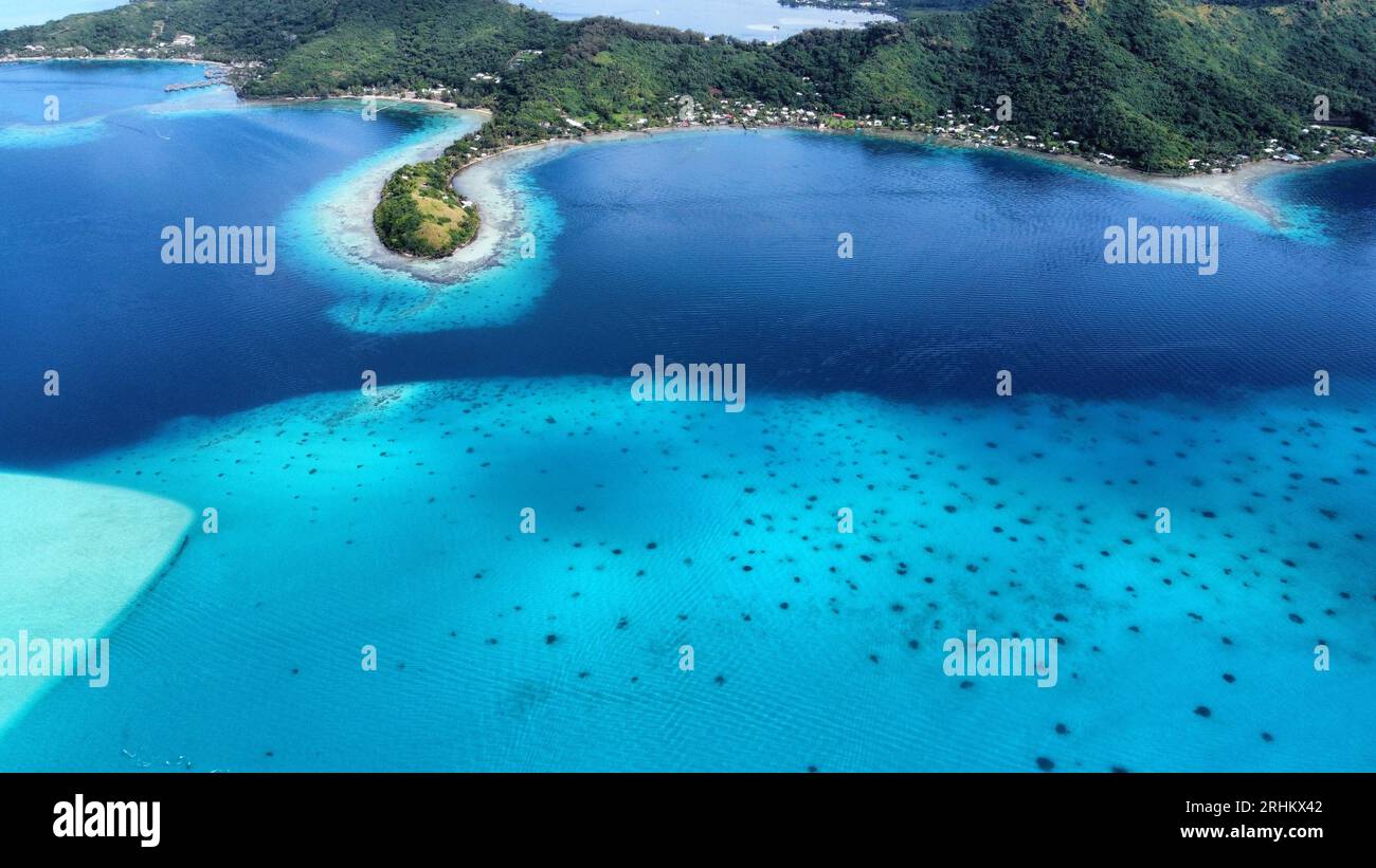 Aerial views of the stunning Bora Bora Atoll; French Polynesia Stock ...