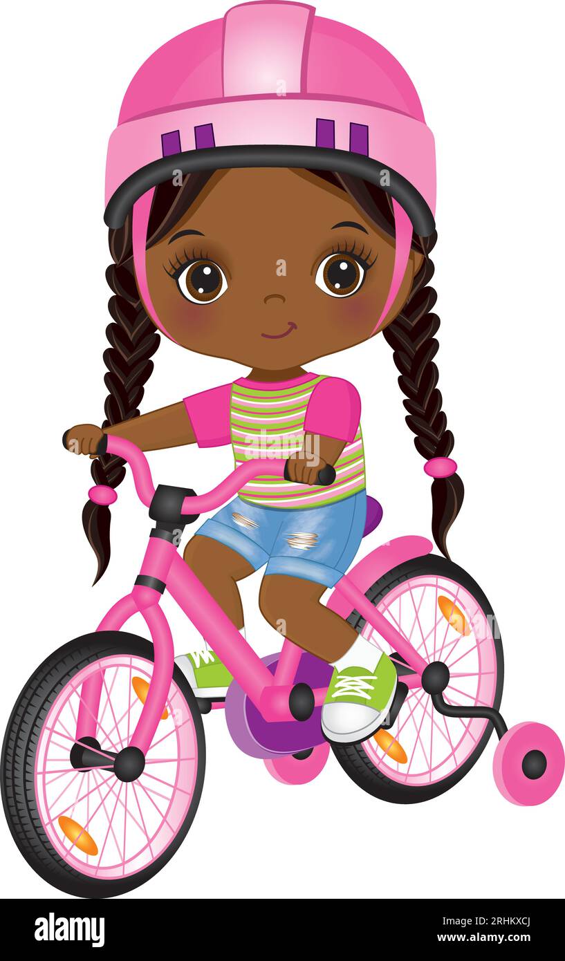 Vector Cute Happy Black Girl Learning to Ride Bicycle Stock Vector ...