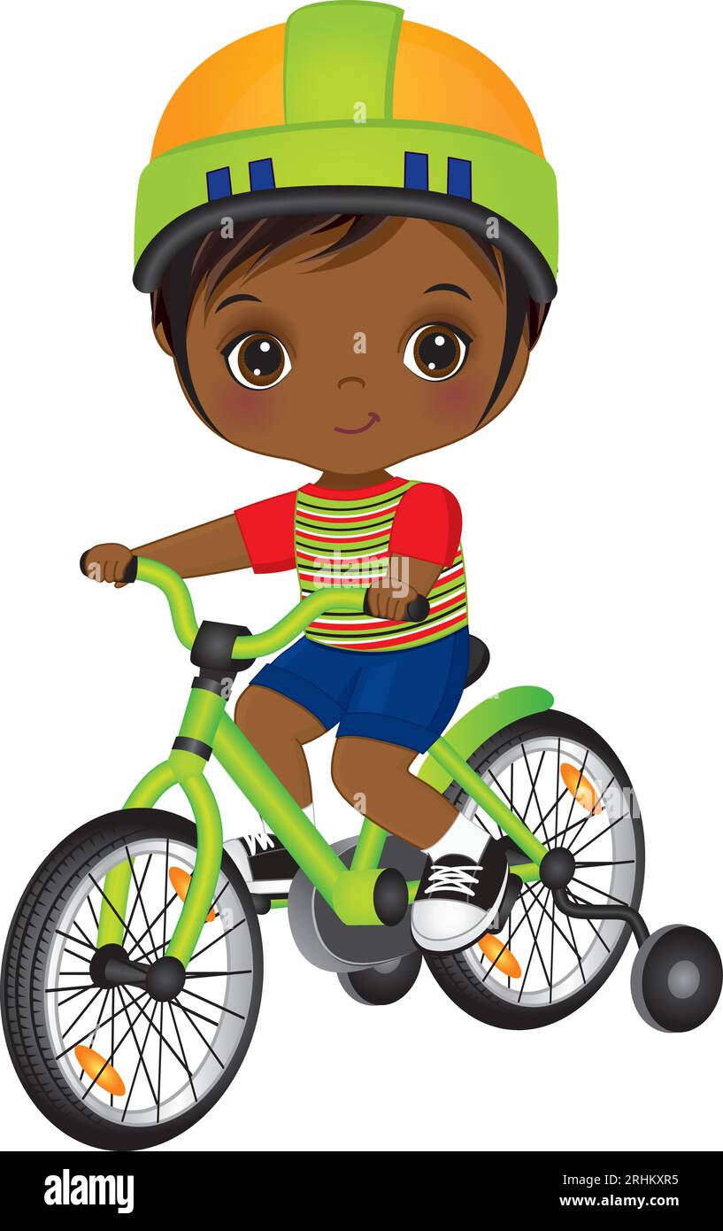 Vector Cute Happy Black Boy Learning to Ride Bicycle Stock Vector Image & Art - Alamy