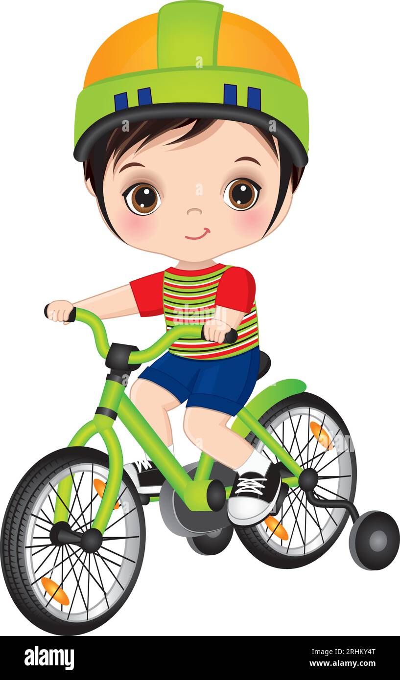 Vector Cute Happy Boy Learning to Ride Bicycle Stock Vector Image & Art ...