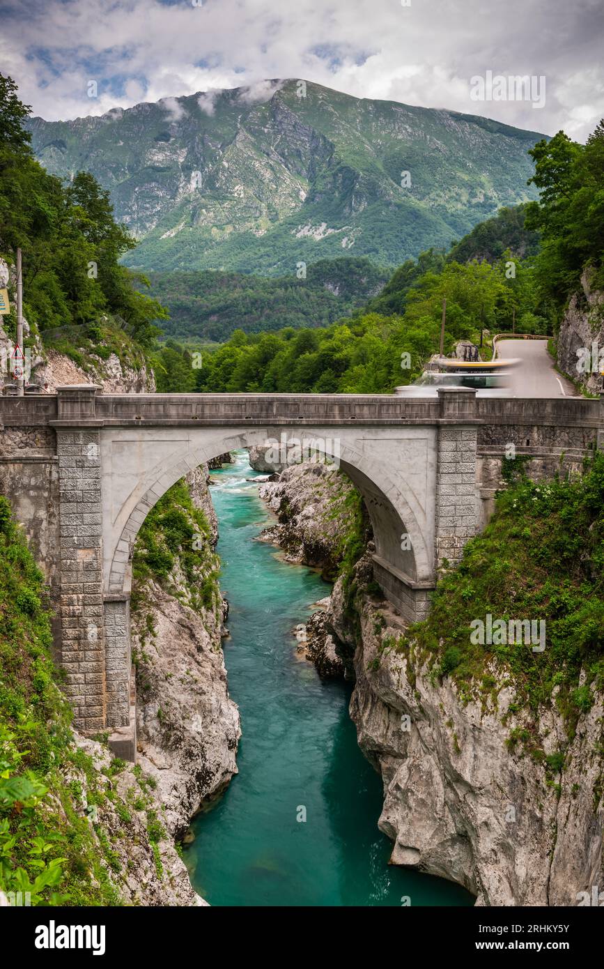 Napoleon Bridge near Kobarid over Soca river in Soca Valley, Slovenia Stock Photo - Alamy