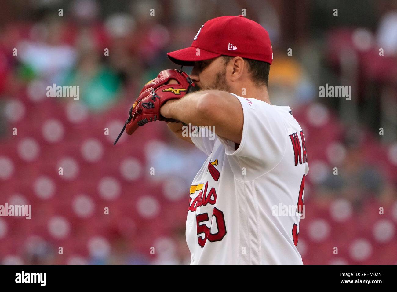 St. Louis Cardinals starting pitcher Adam Wainwright pauses before ...
