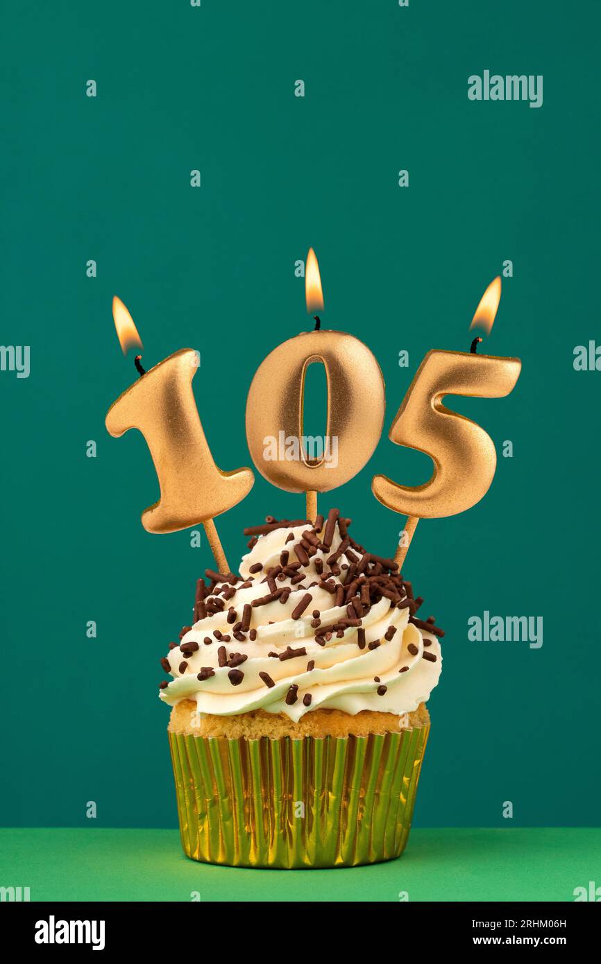 Birthday candle number 105 - Vertical anniversary card with green ...