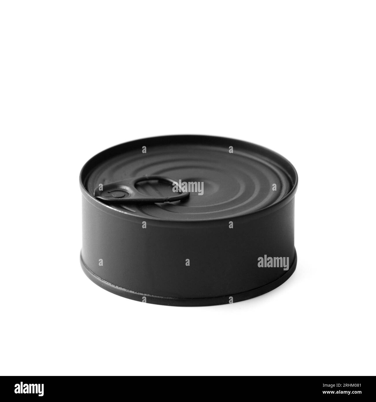 Black round closed tin can isolated on white background, tinned food ...