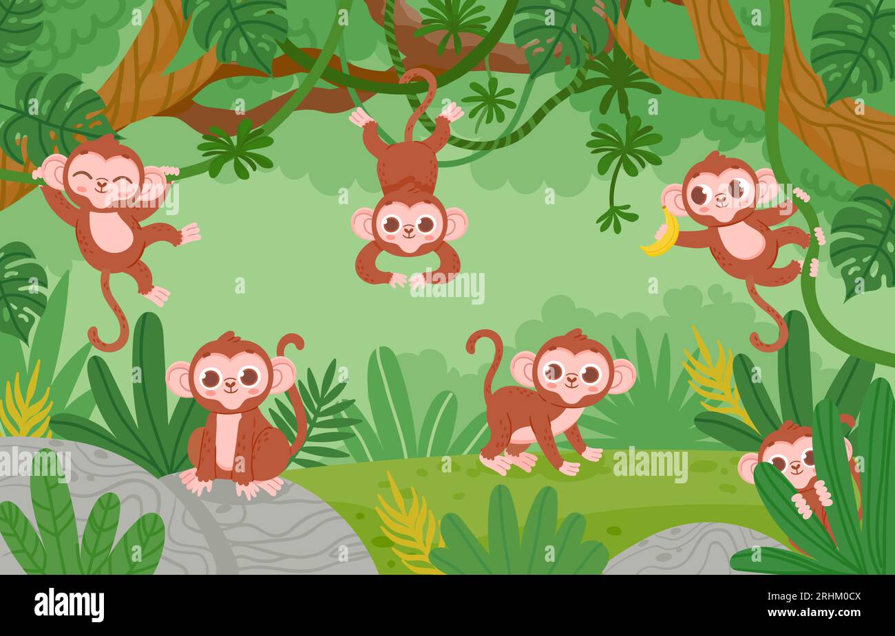 Monkeys in tree cartoon Stock Vector Images - Alamy