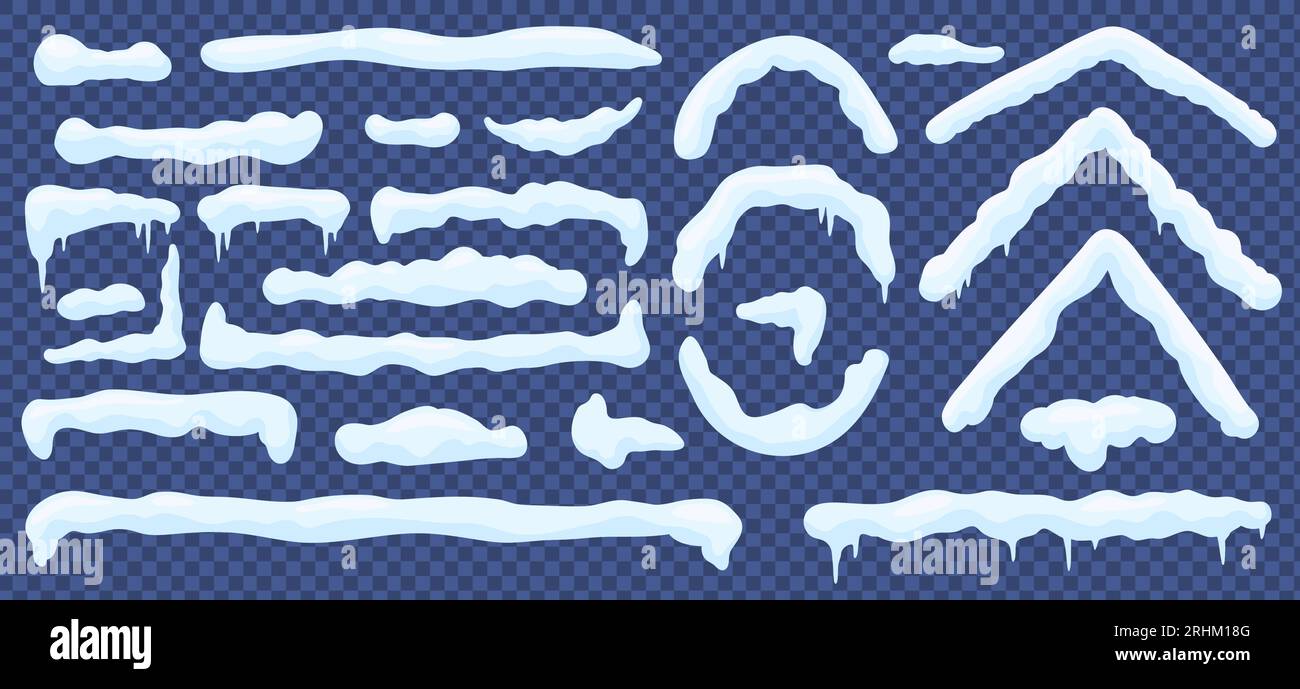 Cartoon snow caps. Winter snowdrift effect on roof or window. Frozen ...