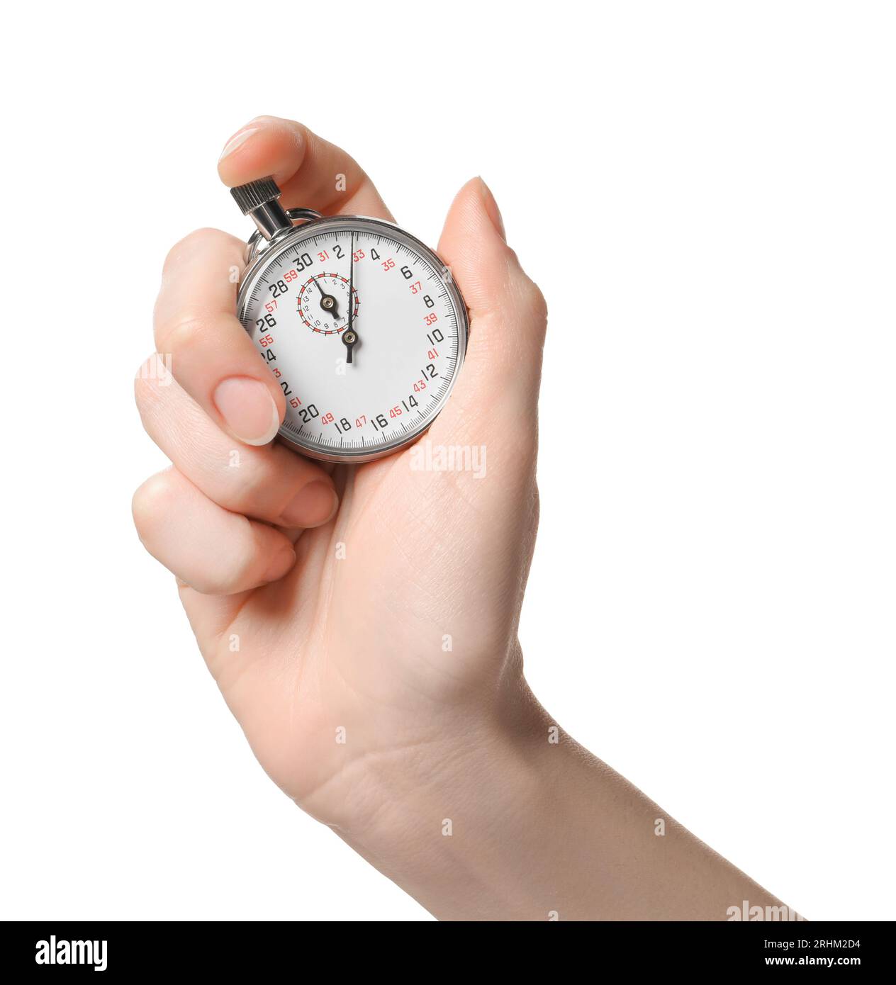 Woman holding vintage timer on white background, closeup Stock Photo ...