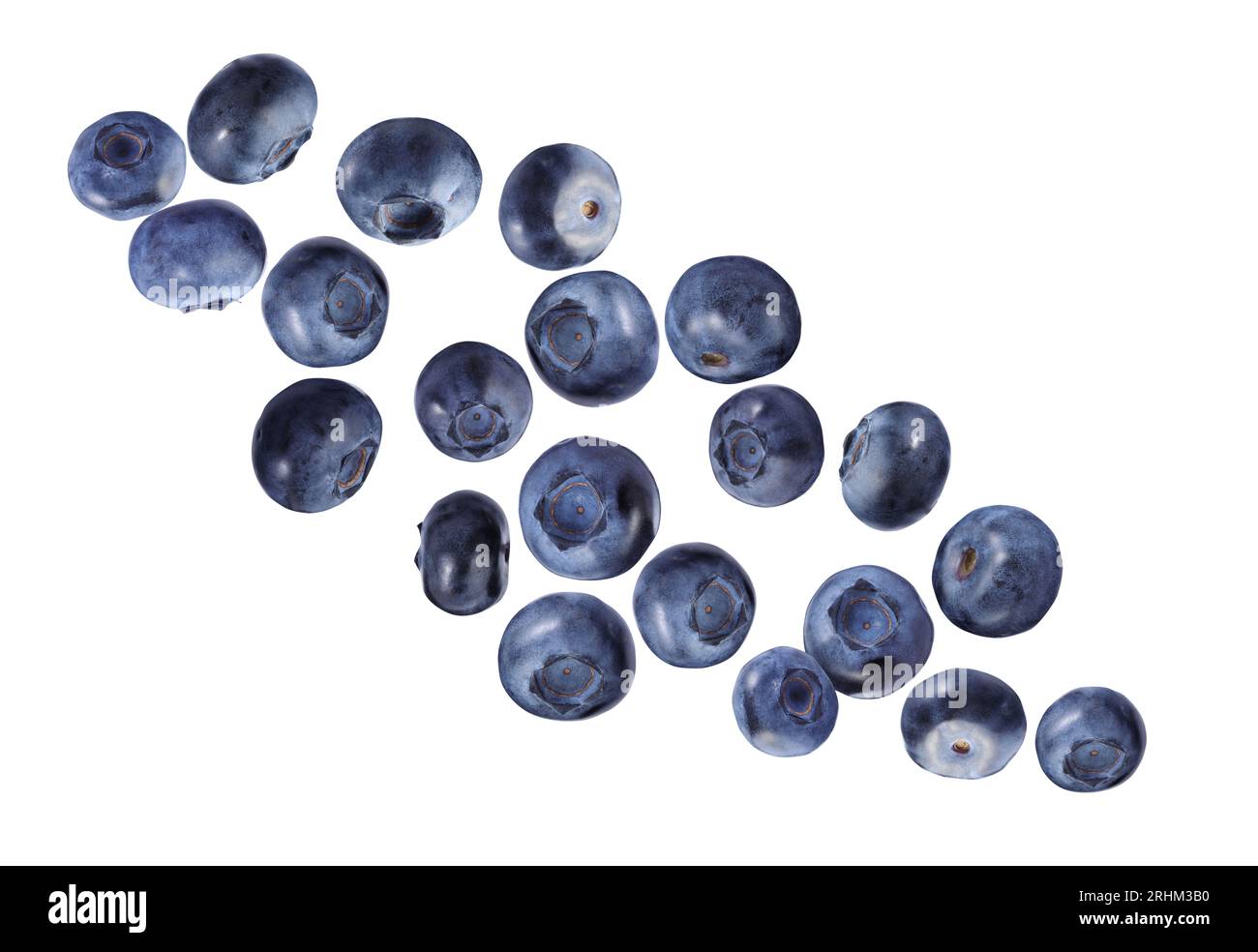 Many ripe blueberries falling on white background Stock Photo - Alamy