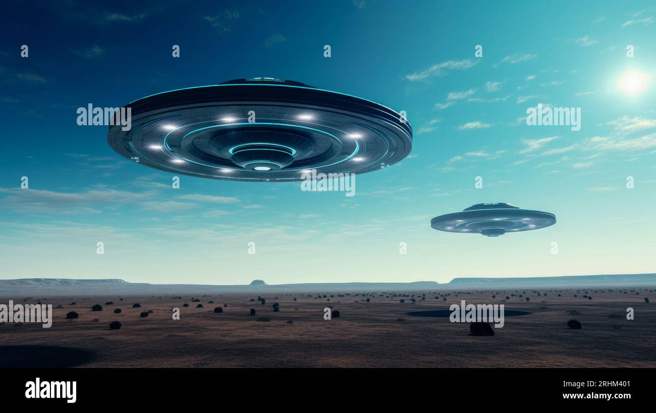An Unidentified Flying Object Saucer Is Hovering In The Colored Surreal ...