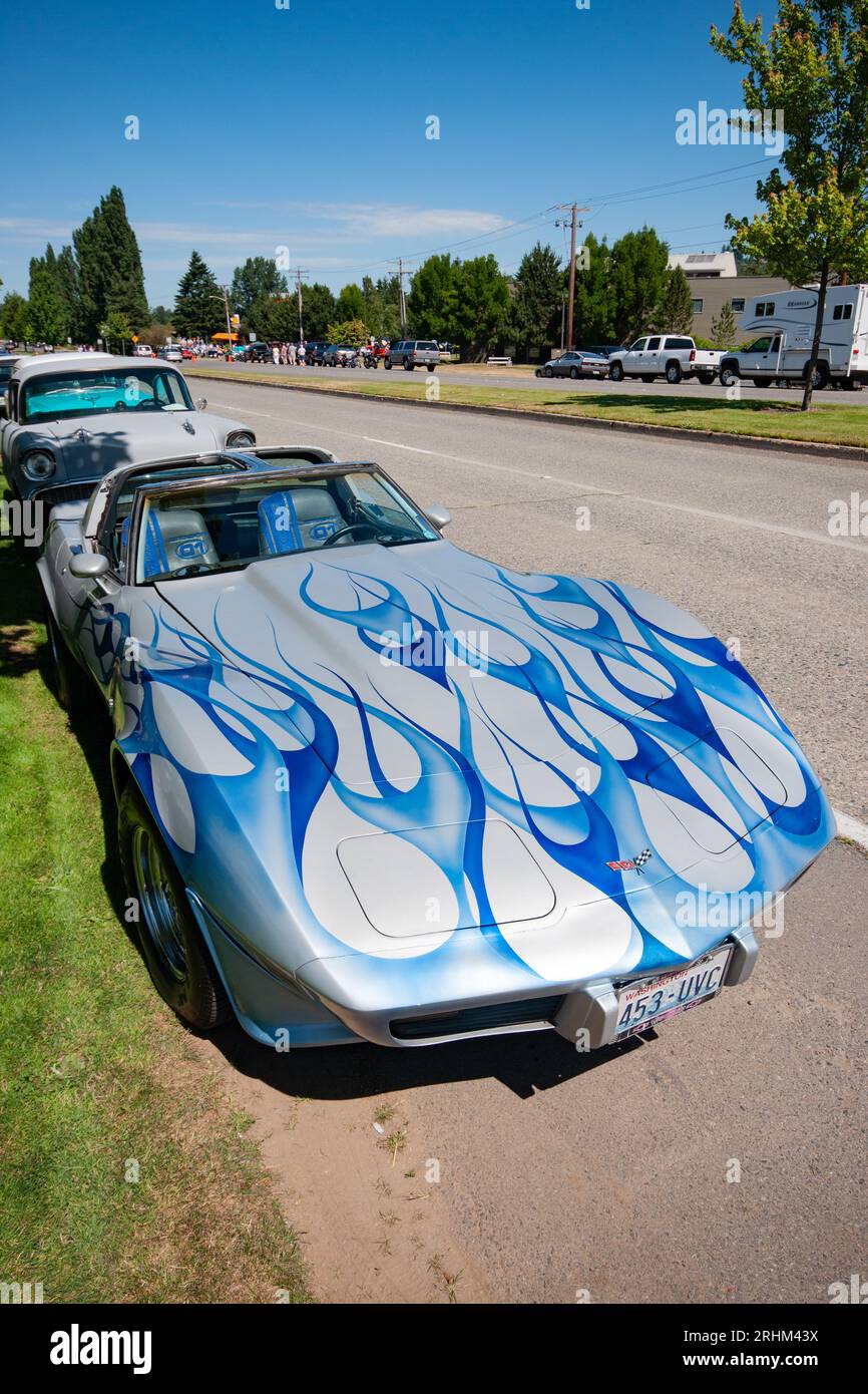 Colour photographs of a range of corvette stingray cars including close ...