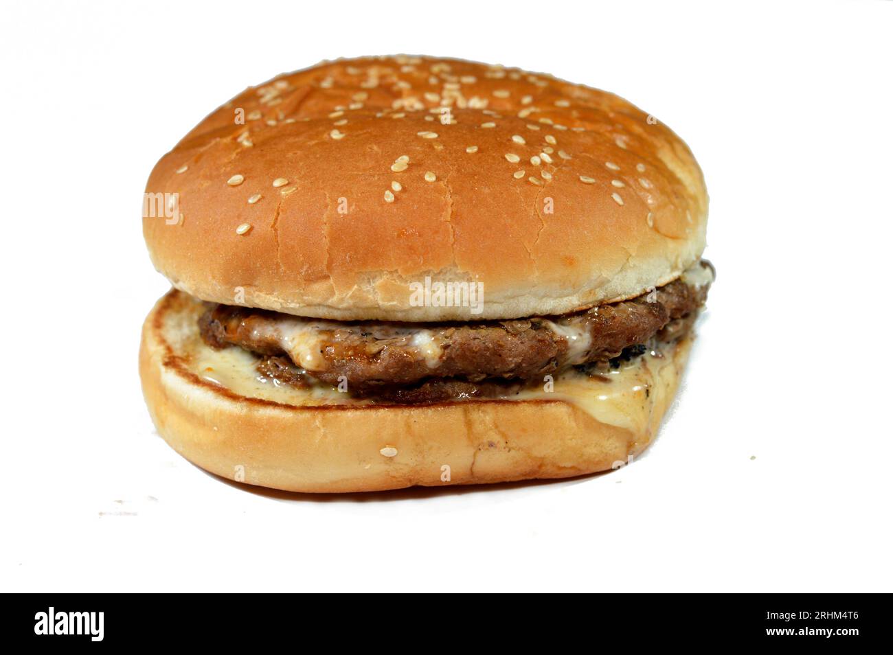 Double juicy thick beef patty with cheese covered with sauce, mushroom ...