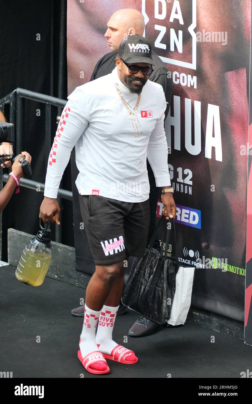 Heavyweight boxer Derek Chisora takes part in a weigh-in ahead of fight ...