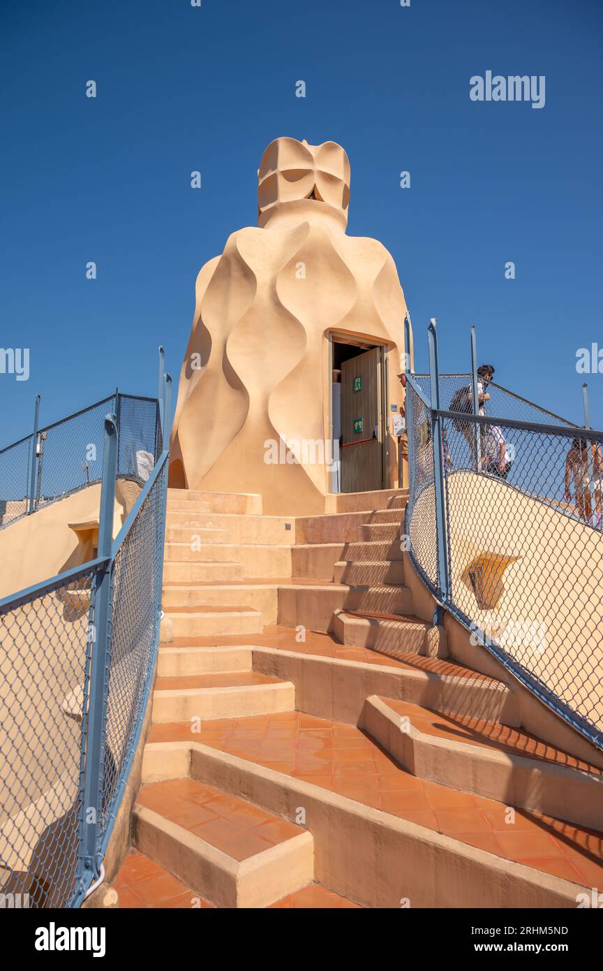Barcelona, Spain - July 27, 2023: Detail of the landmark La Pedrera-Casa Milà in Barcelona Stock ...