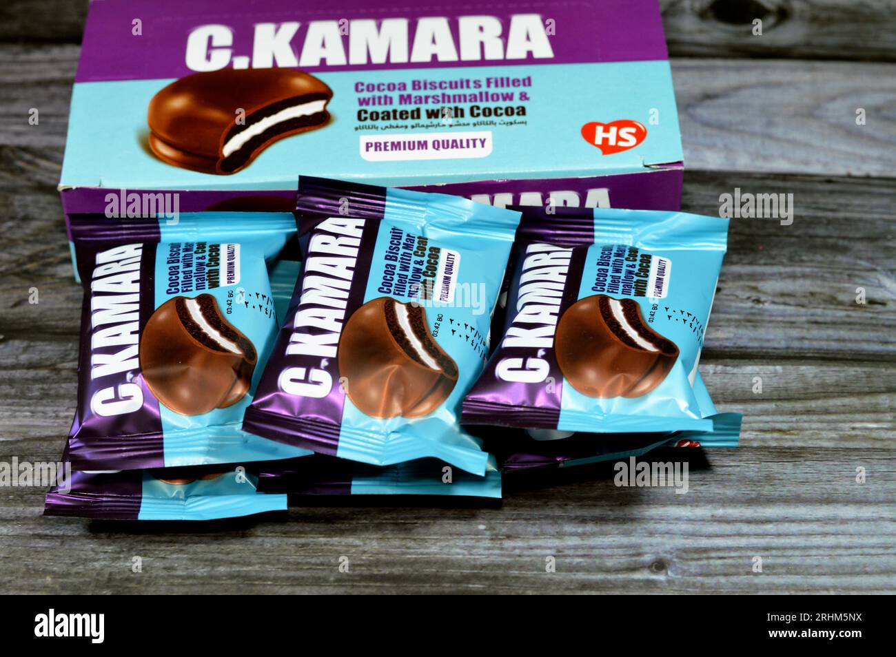 Cairo, Egypt, July 29 2023: C. Kamara premium quality cocoa biscuits ...
