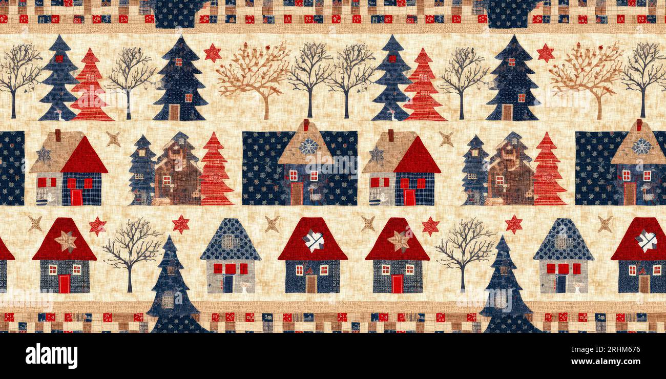 Rustic country christmas cottage with primitive hand sewing fabric ...