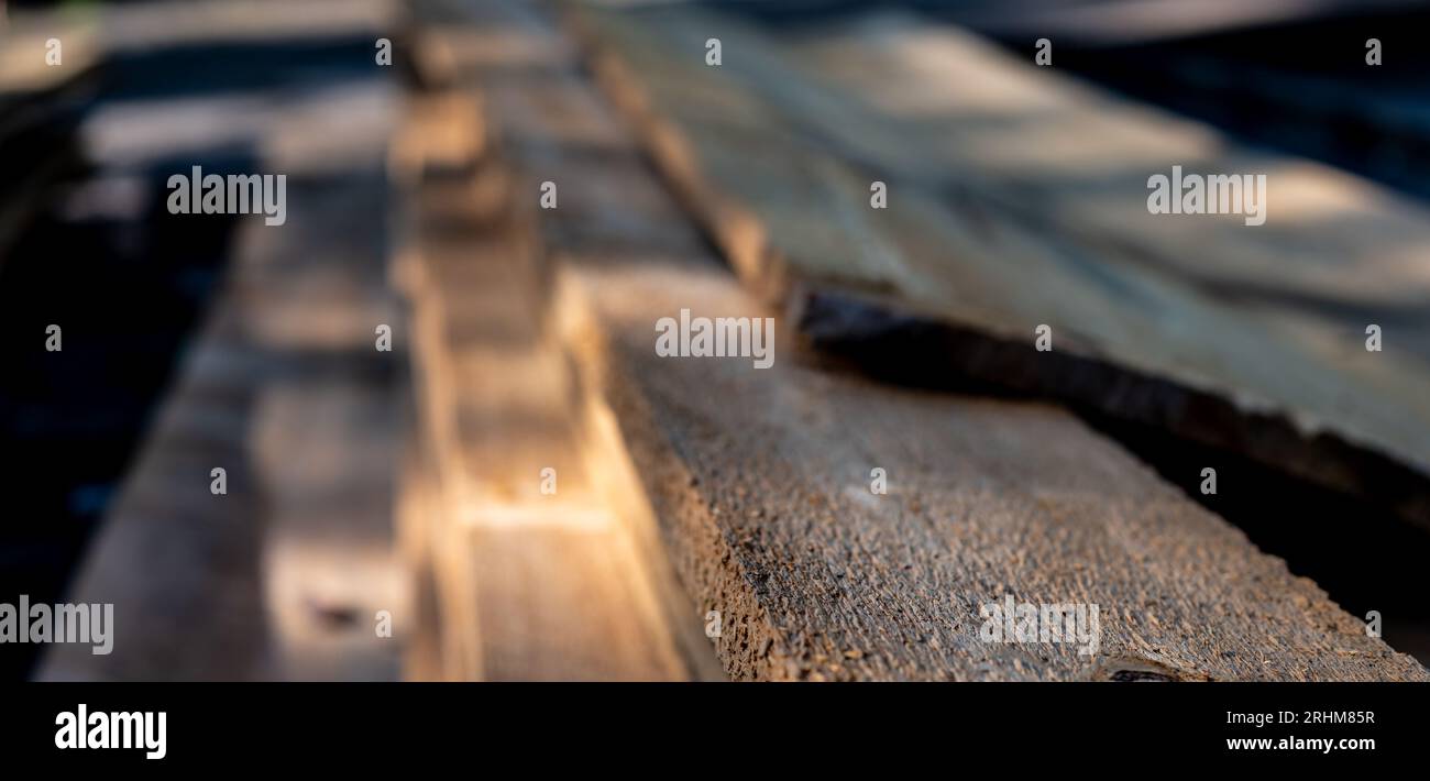 Selective focus on staked rough cut lumber at a saw mill Stock Photo ...