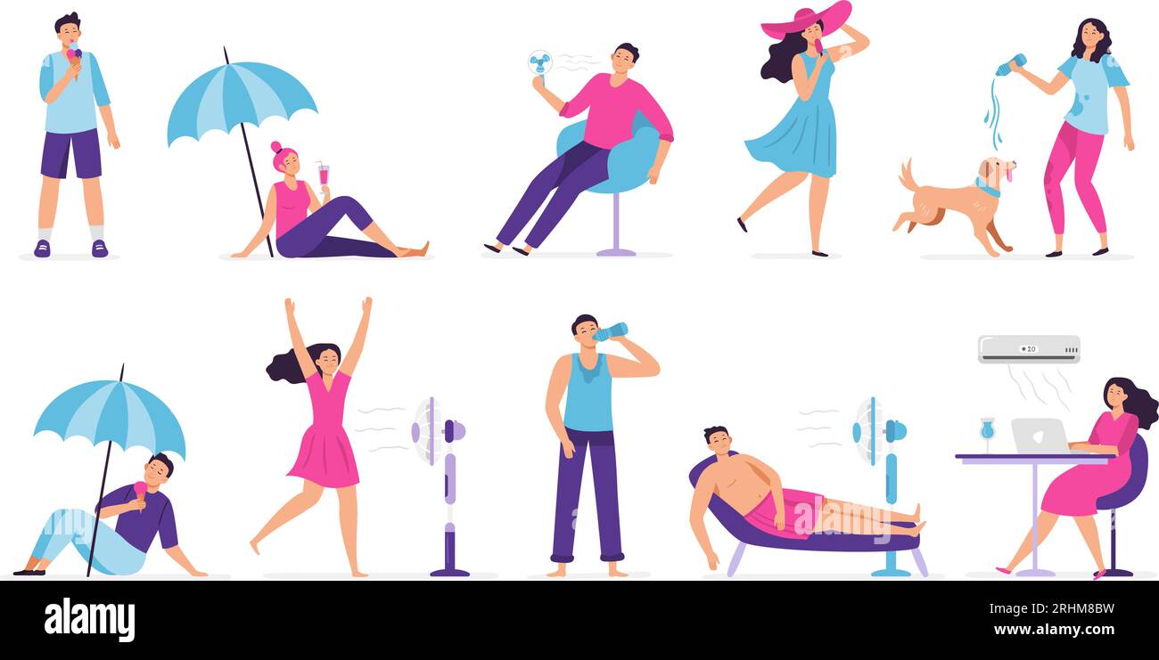 Too hot woman sweating fan Stock Vector Images - Alamy