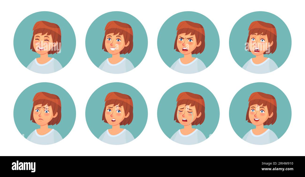 Cartoon girl emotions and expression Cut Out Stock Images & Pictures ...