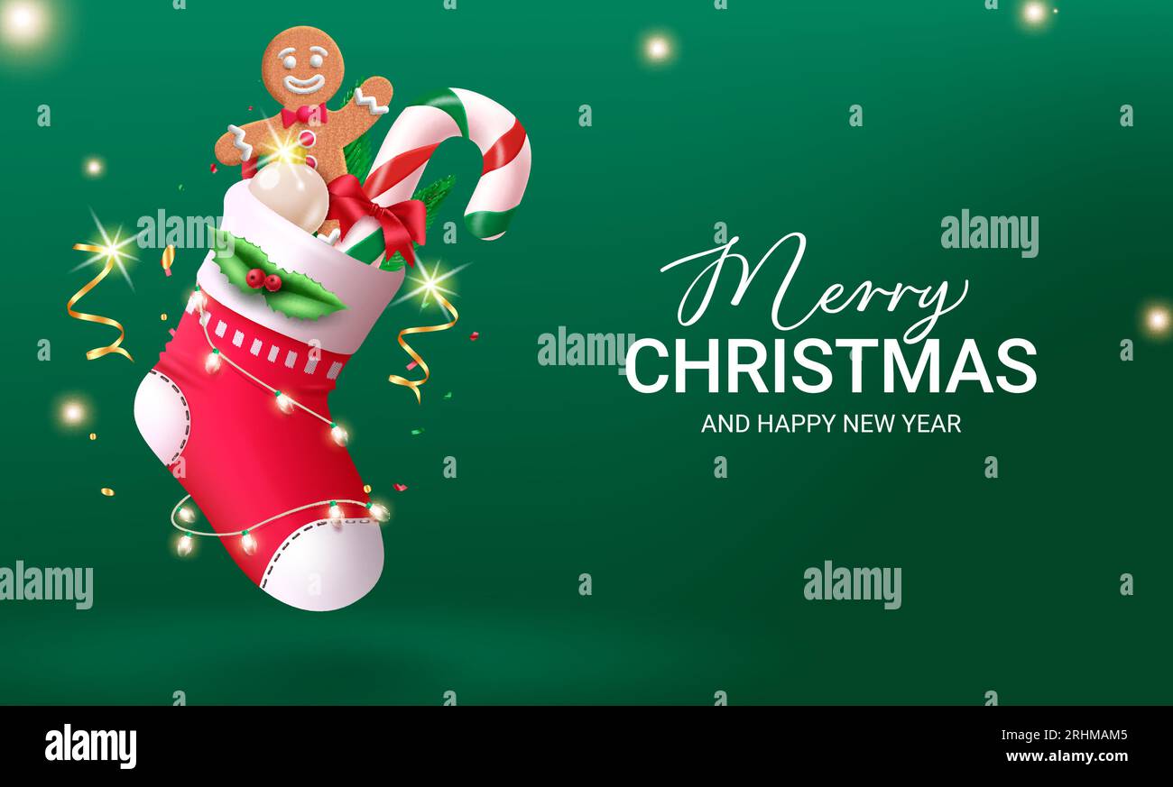 Merry christmas text vector design. Christmas santa socks with ginger ...