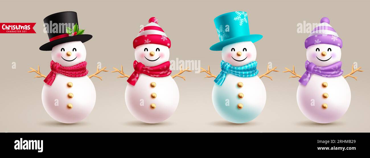 Snow man characters vector set design. Christmas snowman character ...