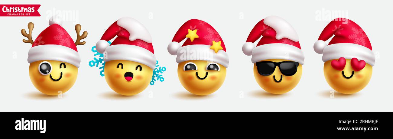 Christmas santa emojis characters vector set design. Christmas emojis ...