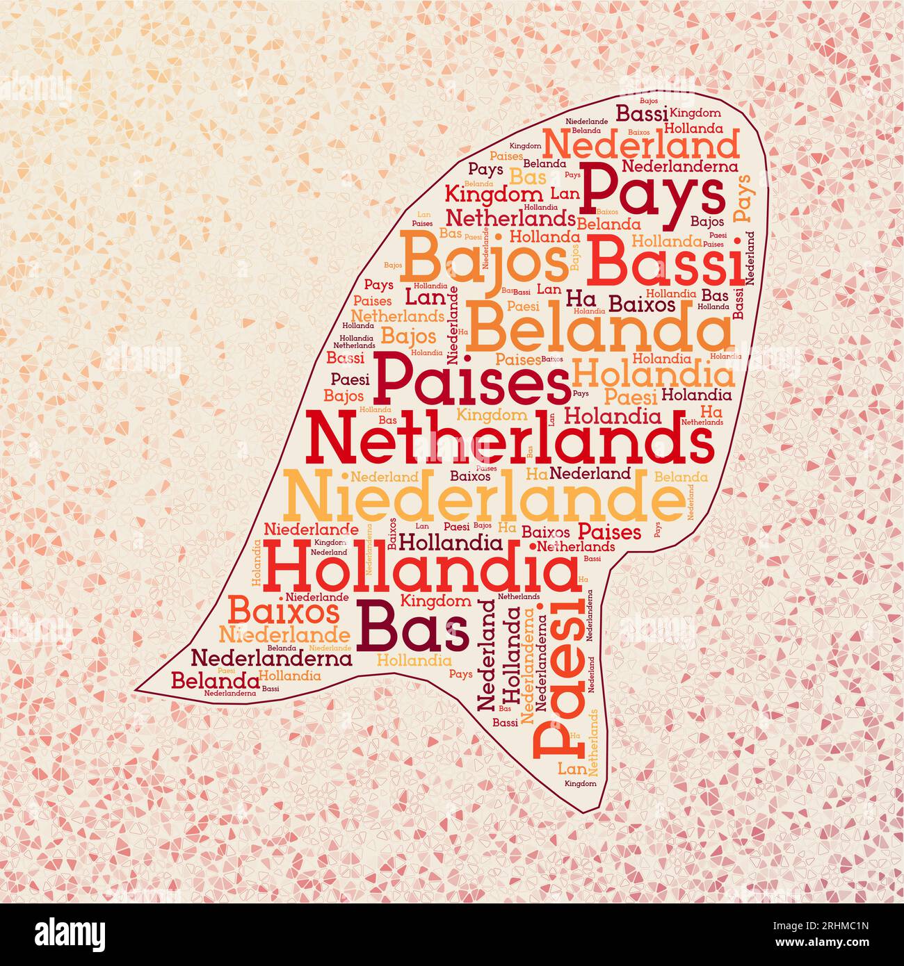 Netherlands shape with country names word cloud in multiple languages ...