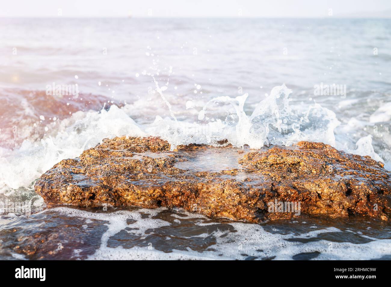 Nature background. Sea wave crashes on reefs Stock Photo - Alamy