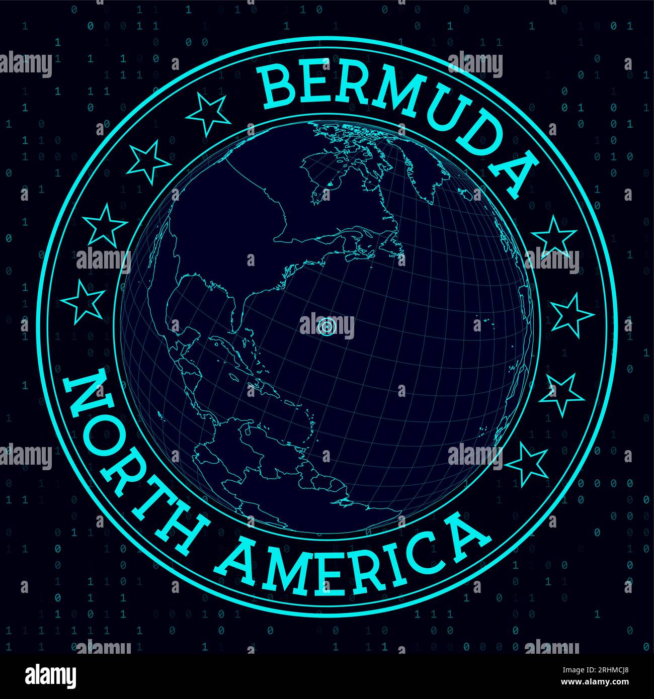 BERMUDA round sign. Futuristic satellite view of the world centered to ...
