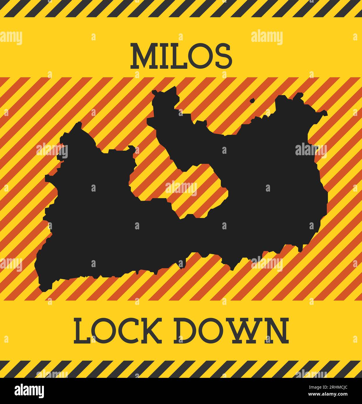 Milos Lock Down Sign. Yellow island pandemic danger icon. Vector ...