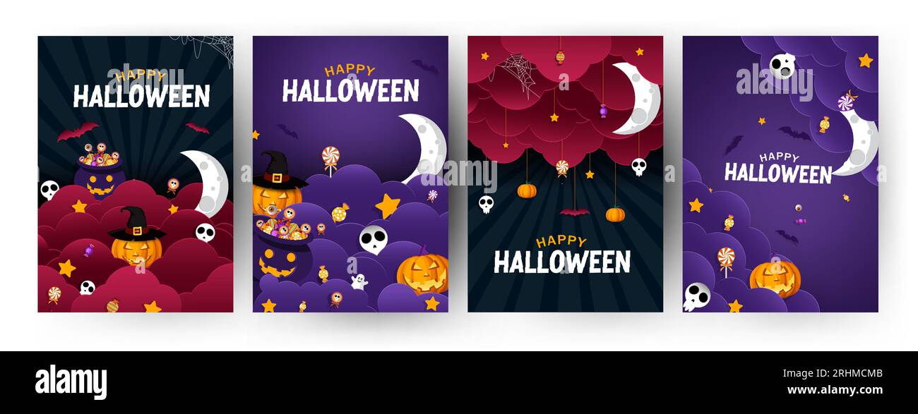 Happy halloween text vector poster set design. Halloween party ...