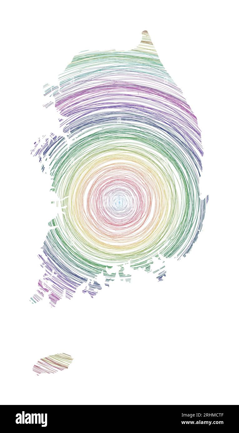 South Korea map filled with concentric circles. Sketch style circles in ...
