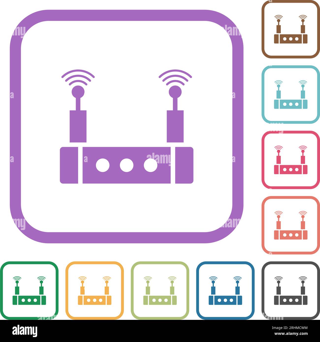 Wifi Router Simple Icons In Color Rounded Square Frames On White Background Stock Vector Image