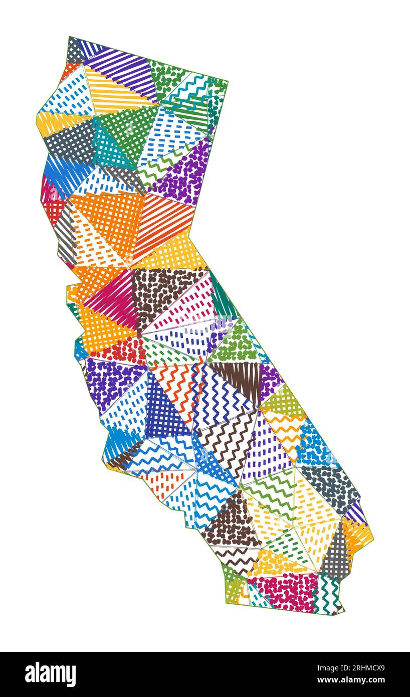 Kid style map of California. Hand drawn polygons in the shape of ...